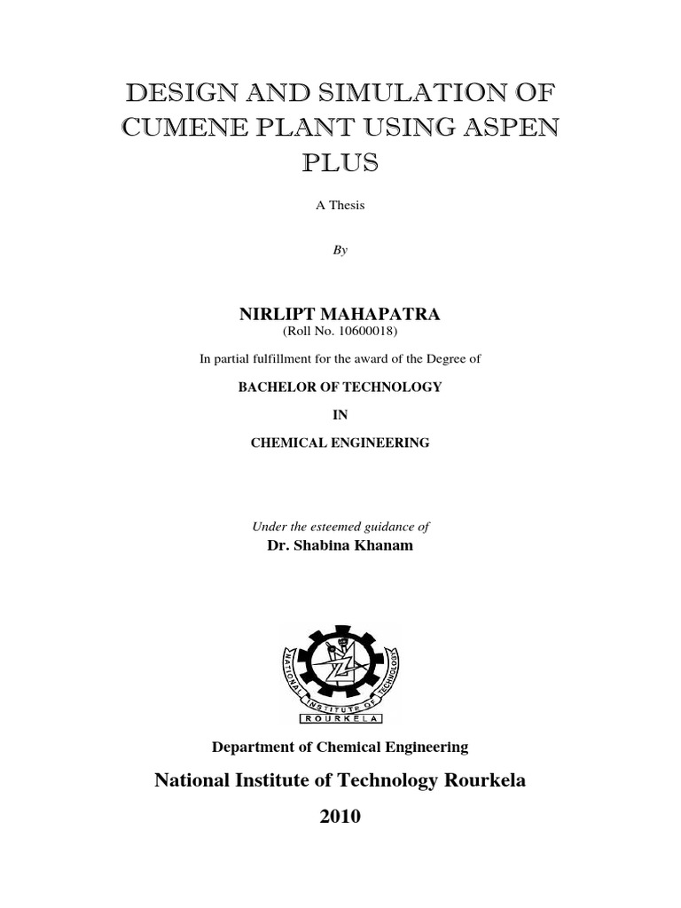 Design and Simulation of Cumene Plant Using Aspen Plus | PDF ...