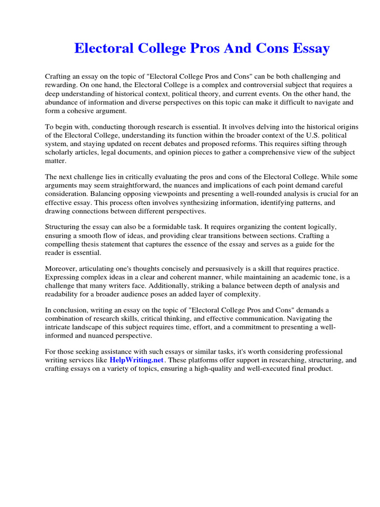 Electoral College Pros and Cons Essay | PDF | Essays | Trinity