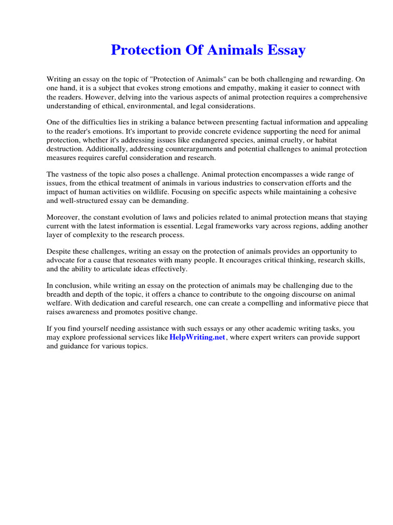 Protection of Animals Essay | PDF