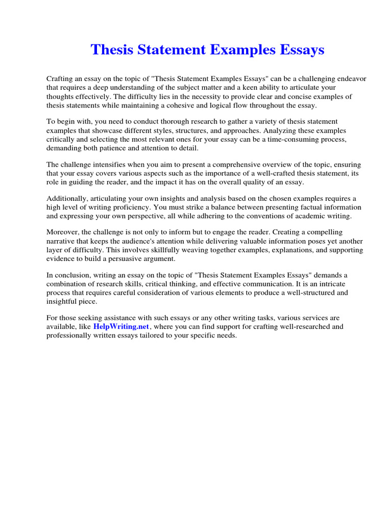 Thesis Statement Examples Essays | PDF | Employment | Essays