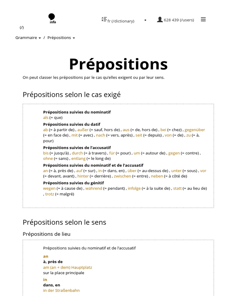 Prépositions - Grammaire - Deutsch - Info | PDF | Adposition ...