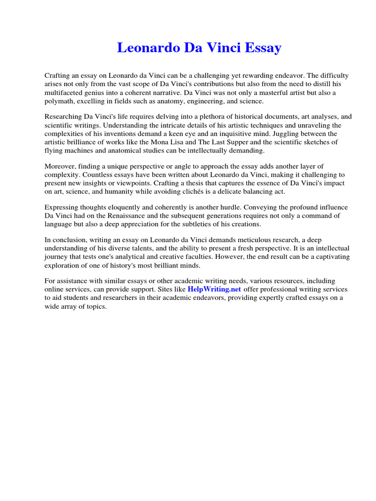 Leonardo Da Vinci Essay | PDF | Battle Of The Alamo | Leonardo Da Vinci