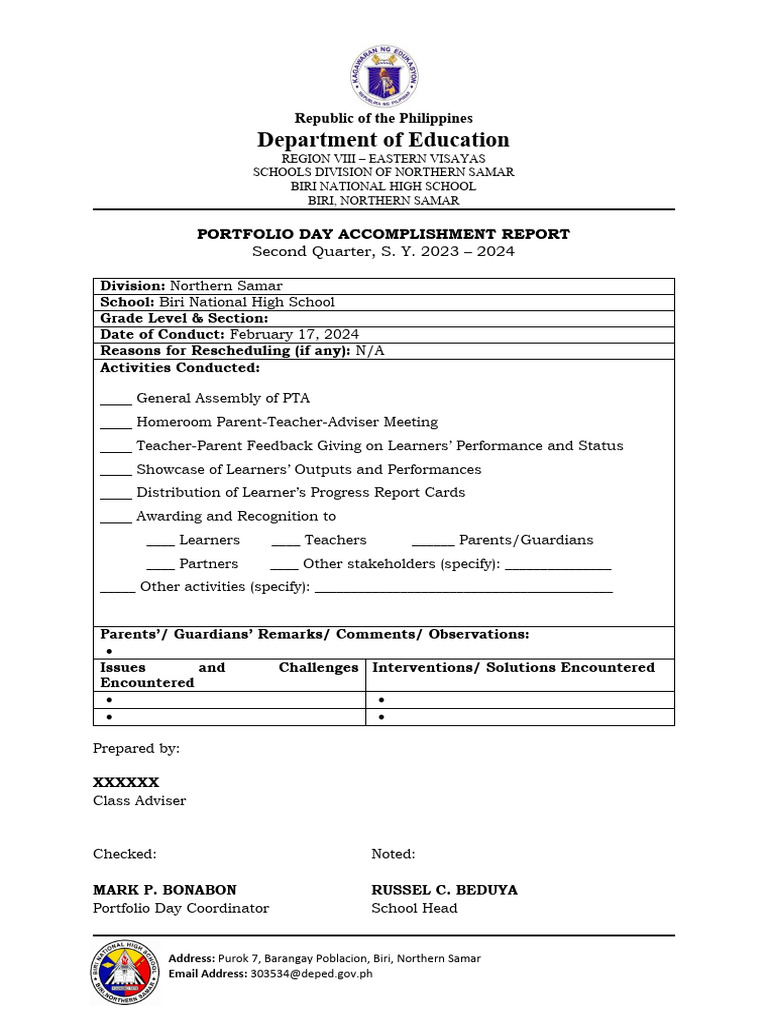 Biri NHS 2nd Quarter Portfolio Day ACR | PDF