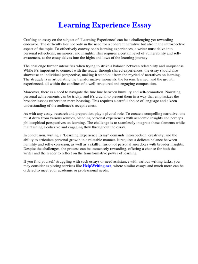 Learning Experience Essay | PDF