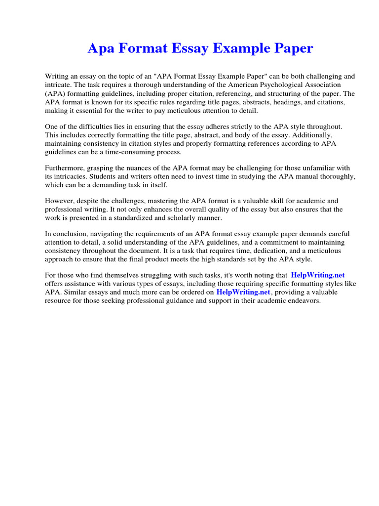 Apa Format Essay Example Paper | PDF | Apa Style