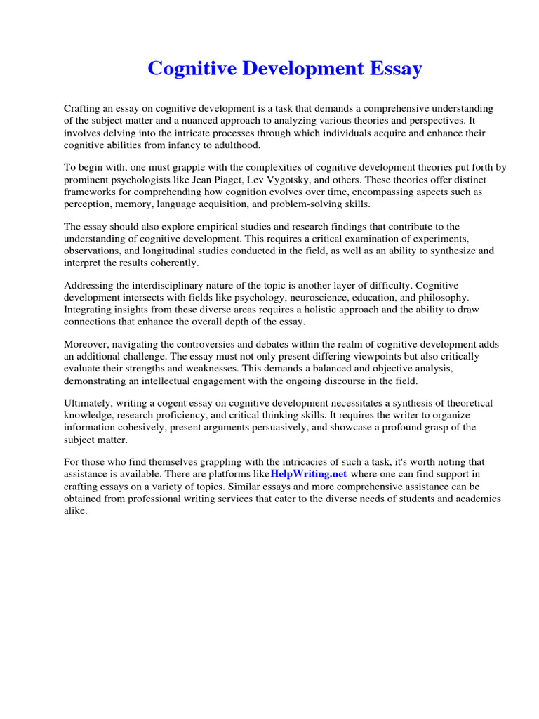 Cognitive Development Essay | PDF | Cognitive Development | Natural Selection