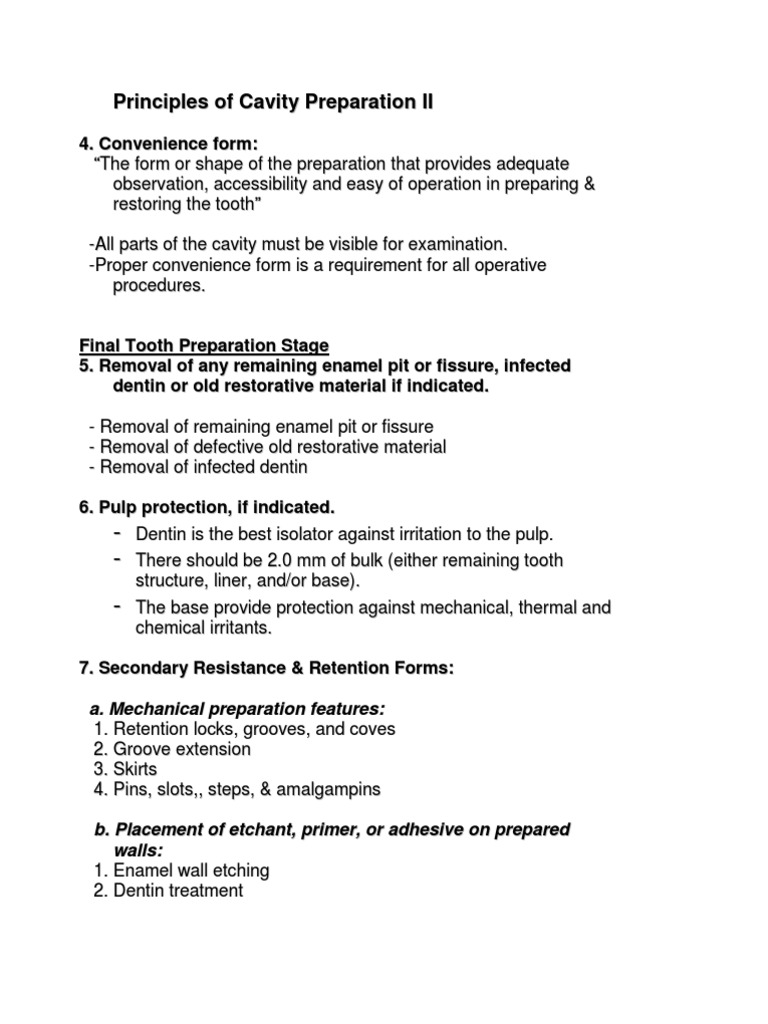 Lecture 4, Principles of Cavity Preparation (2) - Outline-Handout | PDF ...