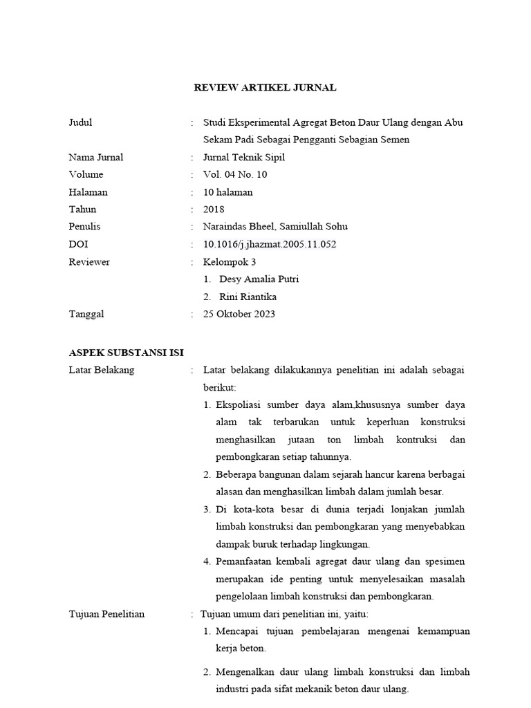 Beton Daur Ulang dengan Abu Sekam Padi | PDF