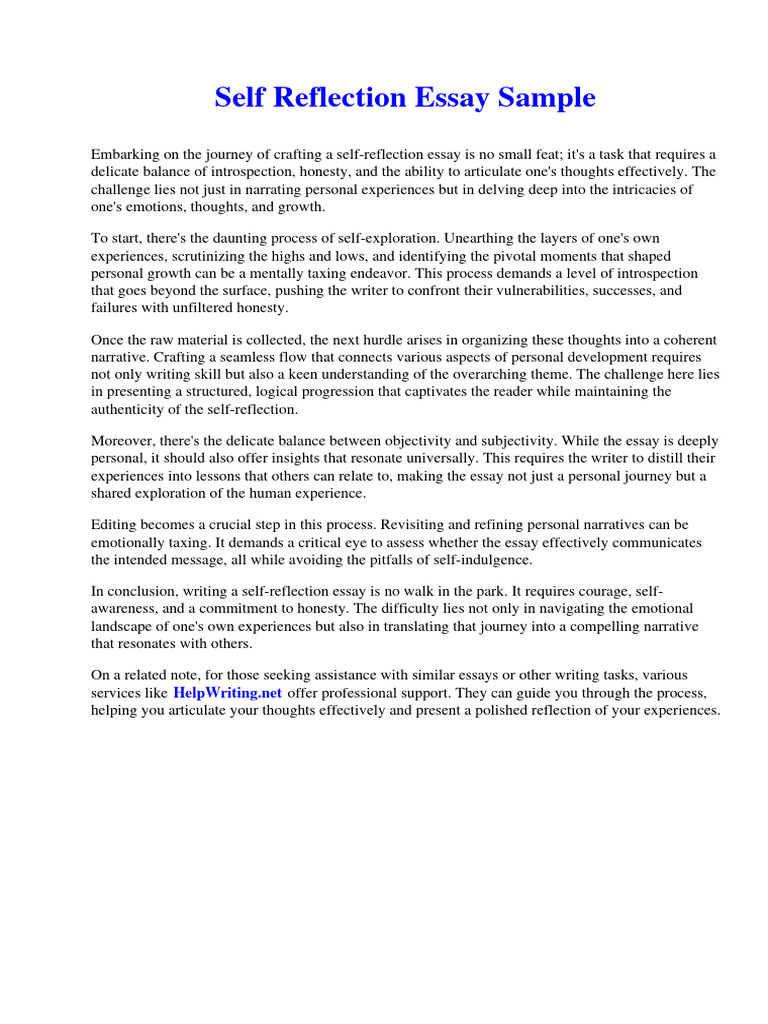 Self Reflection Essay Sample | PDF | Israel | World Politics