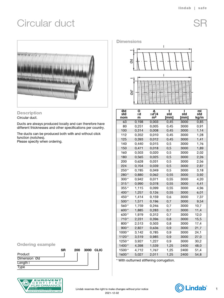 Circular Duct SR SR: Dimensions | PDF