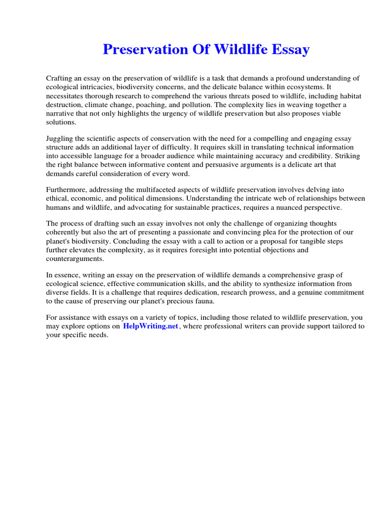 Wildlife Preservation Essay Guide | PDF | Market (Economics) | Free Market