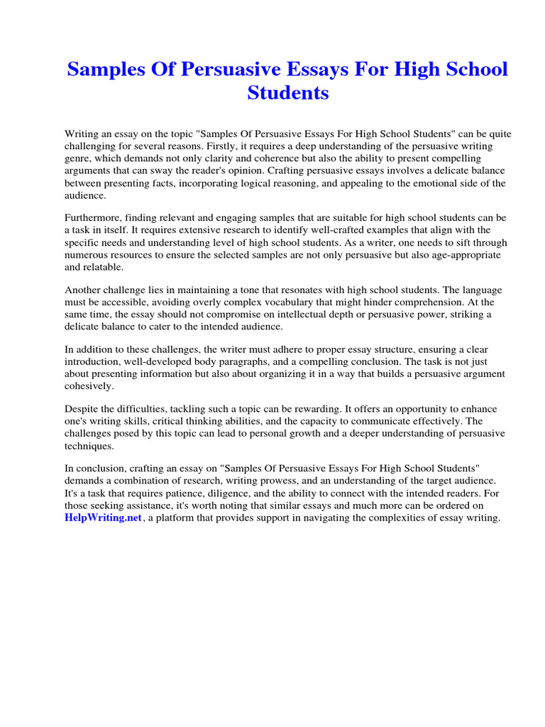 Samples of Persuasive Essays For High School Students | PDF | Shale Gas ...