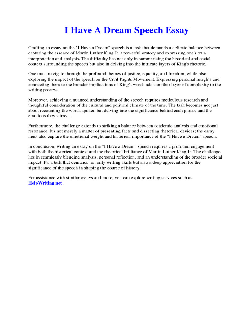 I Have A Dream Speech Essay | PDF