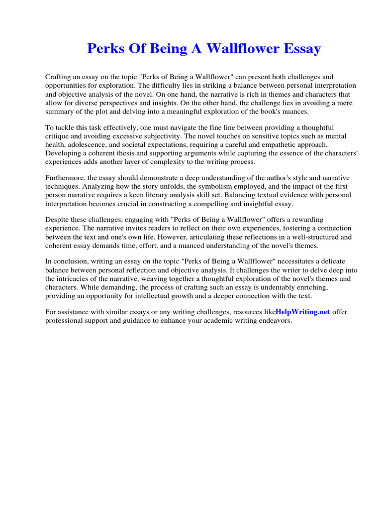 Perks of Being A Wallflower Essay | PDF | Narrative | Essays