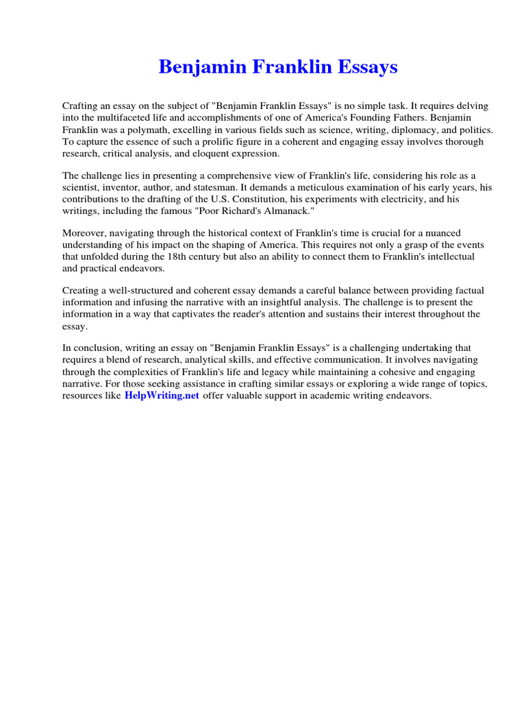 Benjamin Franklin Essays | PDF | Essays | Entrepreneurship