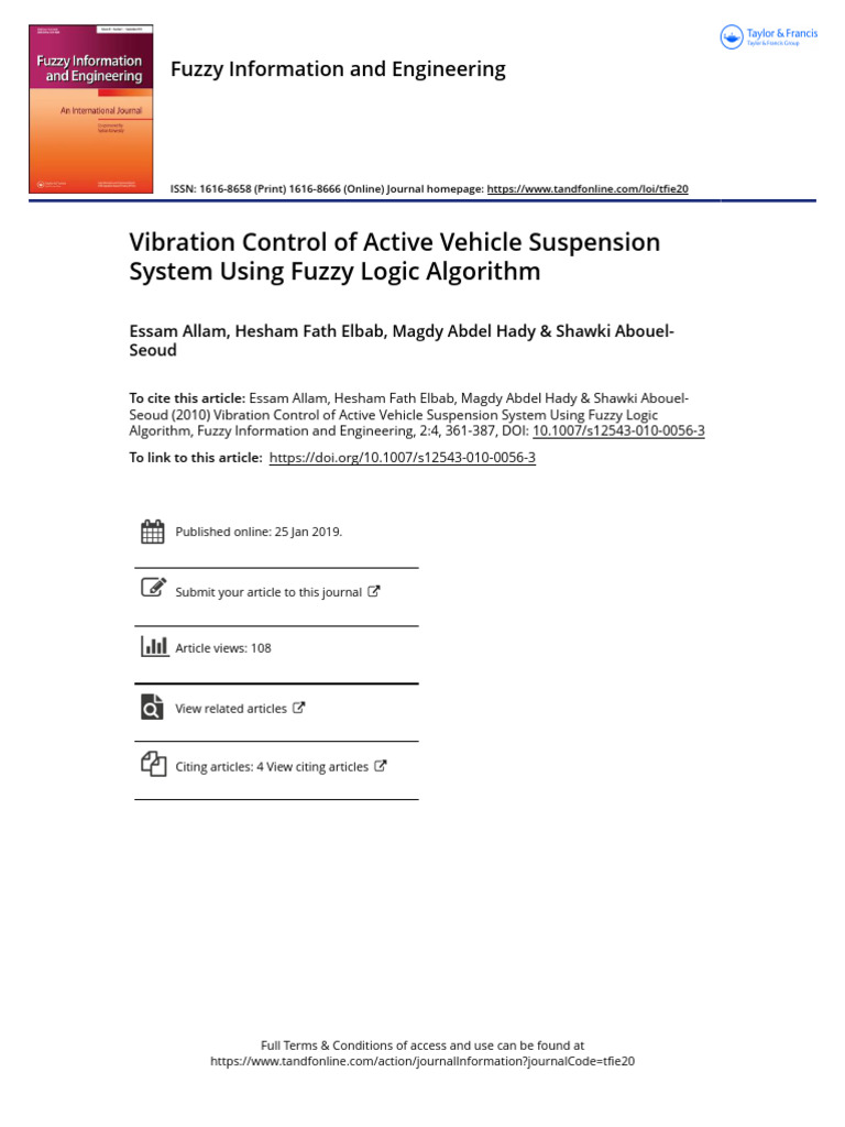 Vibration Control of Active Vehicle Suspension System Using Fuzzy Logic Algorithm | PDF ...