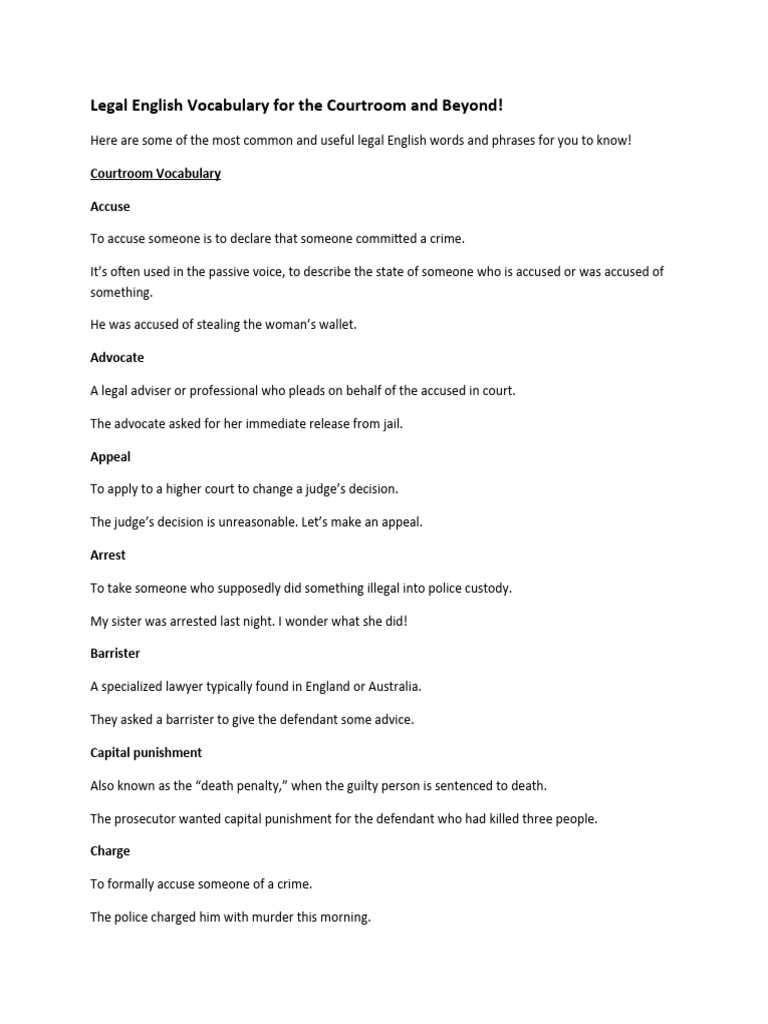 Legal English Vocabulary For The Courtroom and Beyond | PDF | Renting ...
