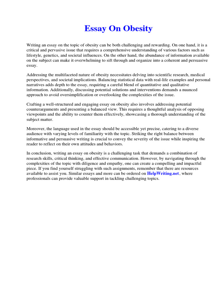 Essay On Obesity | PDF | Essays | Linguistics
