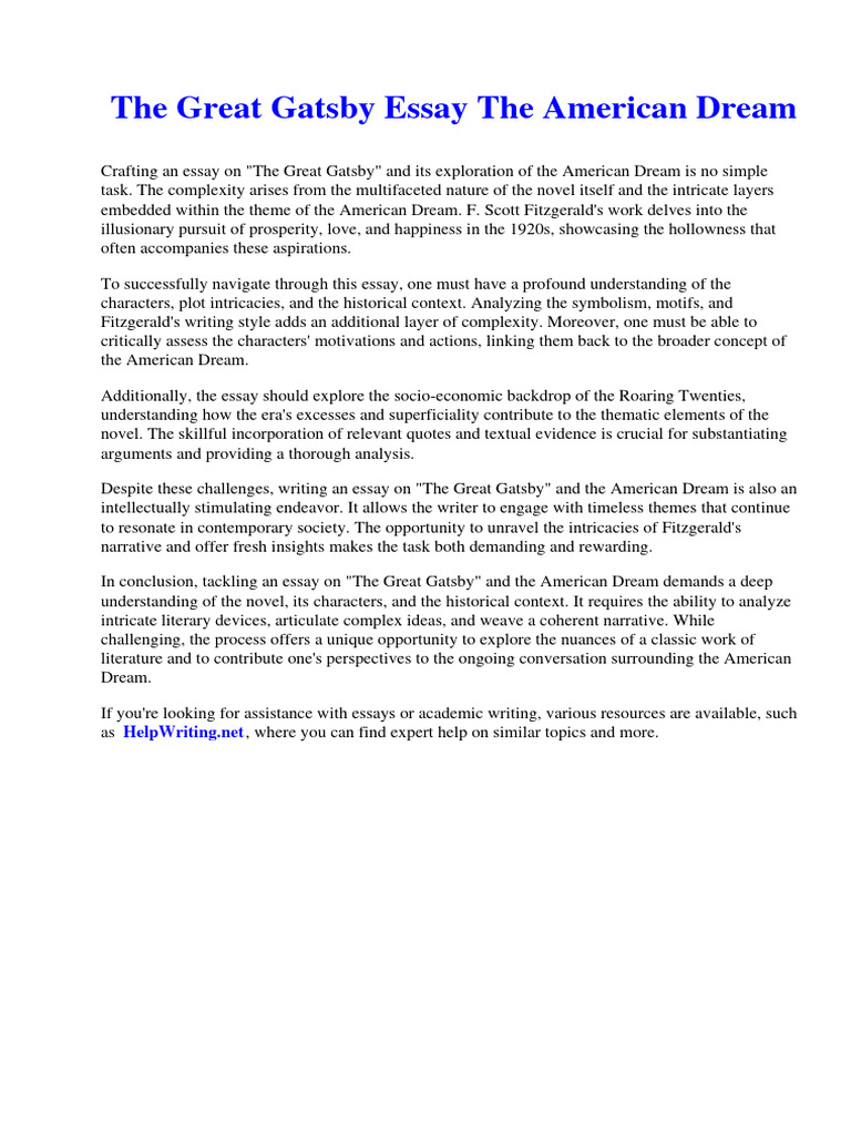 The Great Gatsby Essay The American Dream | PDF | Egyptian Pyramids ...