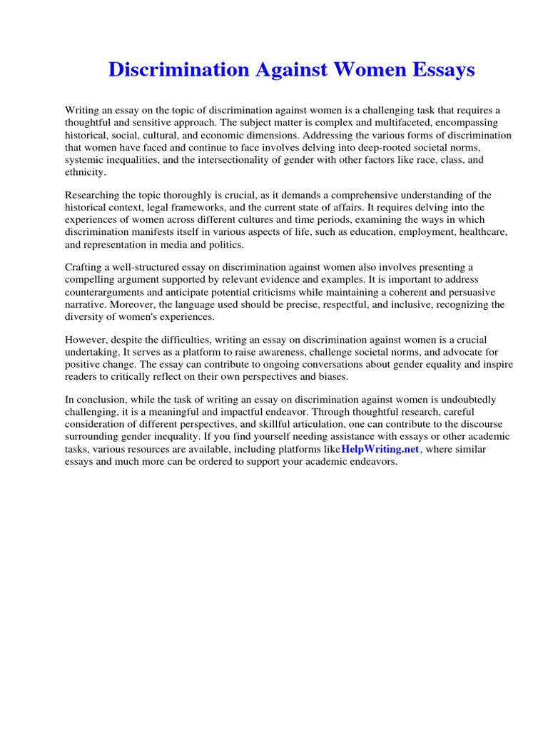 Discrimination Against Women Essays | PDF | Aesthetics | Immanuel Kant