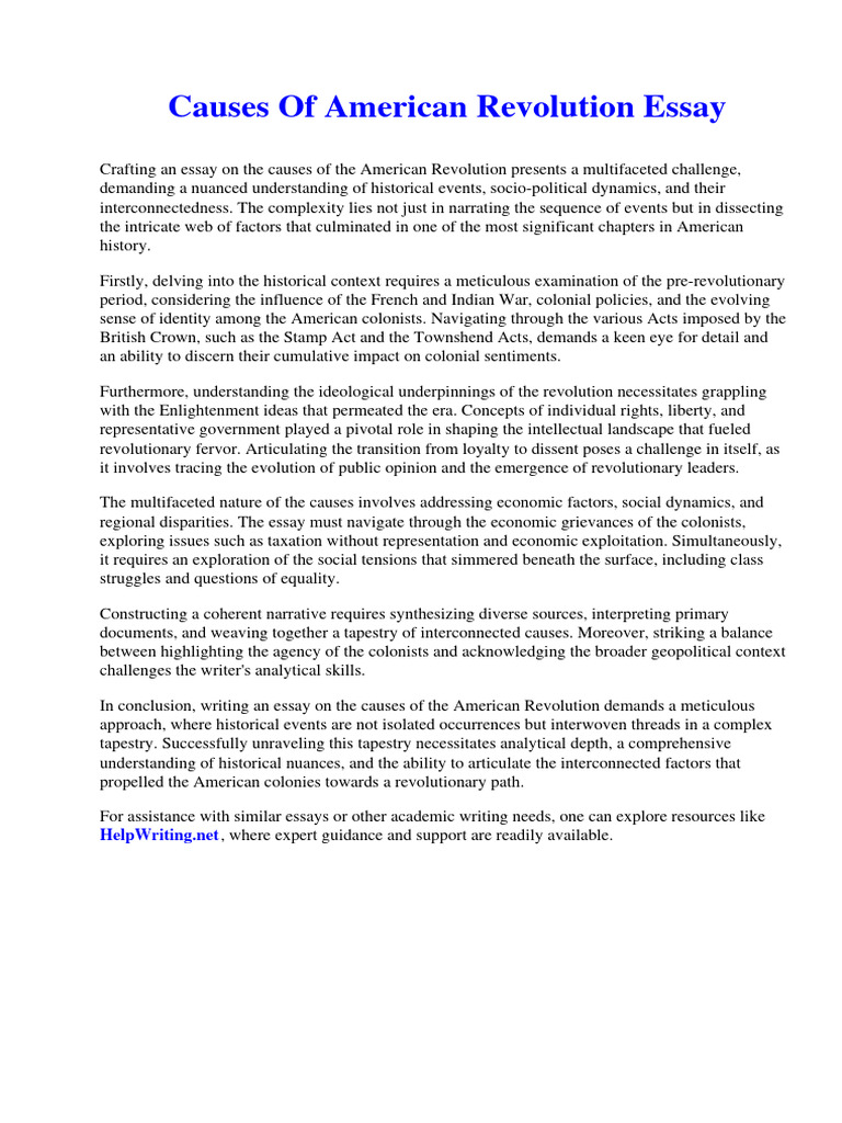 Causes of American Revolution Essay | PDF | American Revolution ...