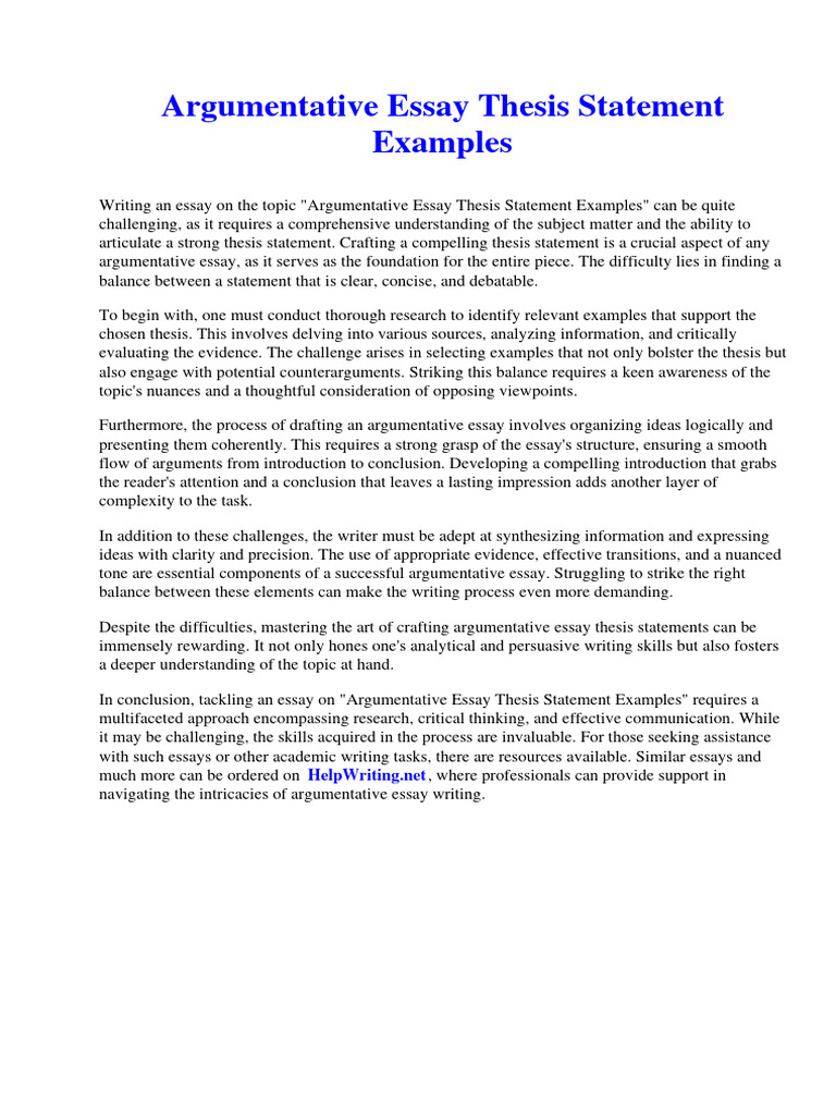 Argumentative Essay Thesis Statement Examples | Download Free PDF | Acid | Essays