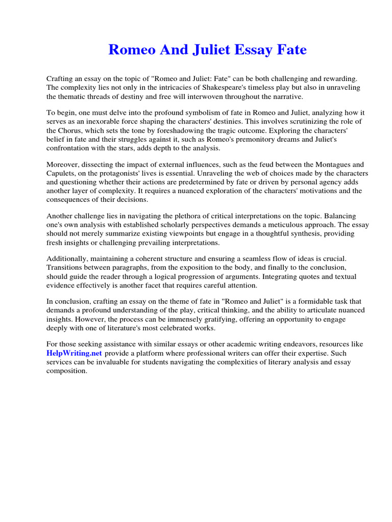 Romeo and Juliet Essay Fate | PDF | Destiny | Ammonium