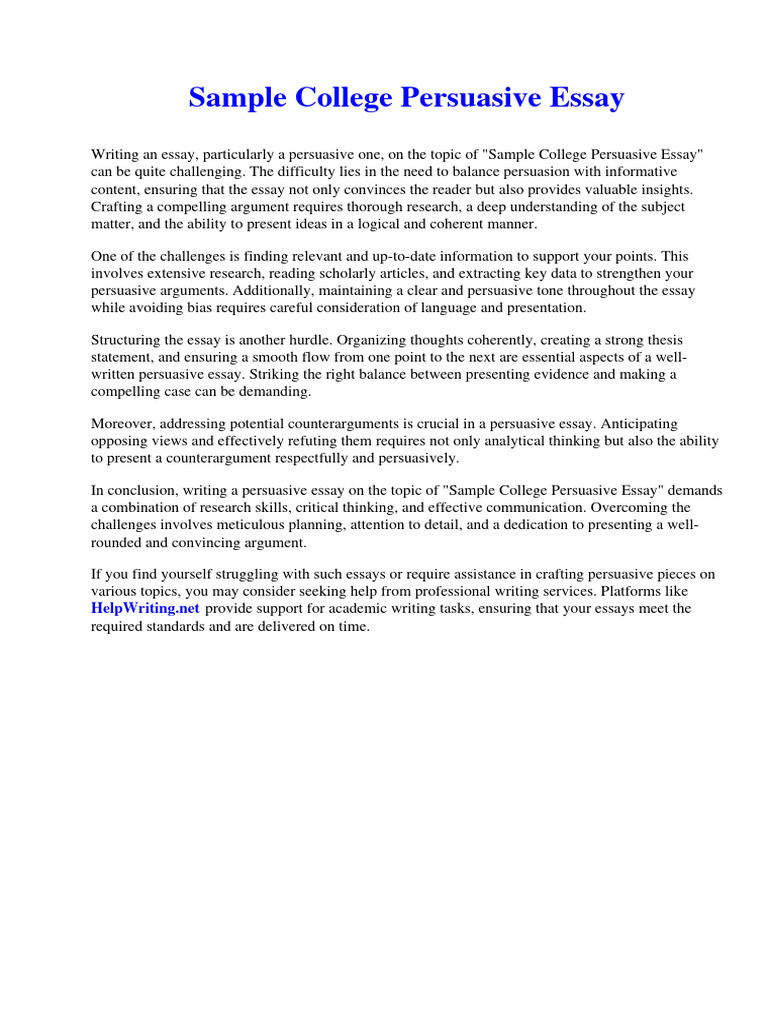 Sample College Persuasive Essay | PDF | Essays | Persuasion