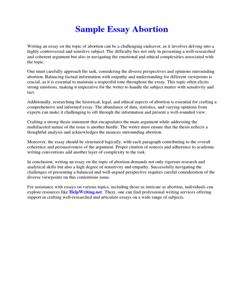 Sample Essay Abortion | PDF | Tooth | Essays