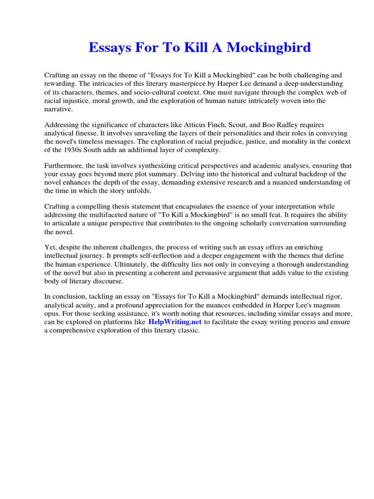 Essays For To Kill A Mockingbird | PDF | To Kill A Mockingbird | Faith
