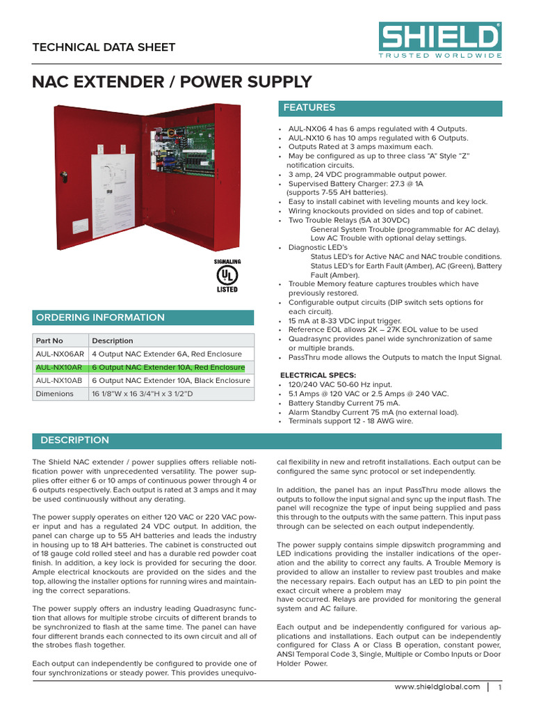 Data Sheet - NAC Extender & Power Supply - UL Listed | PDF | Power ...