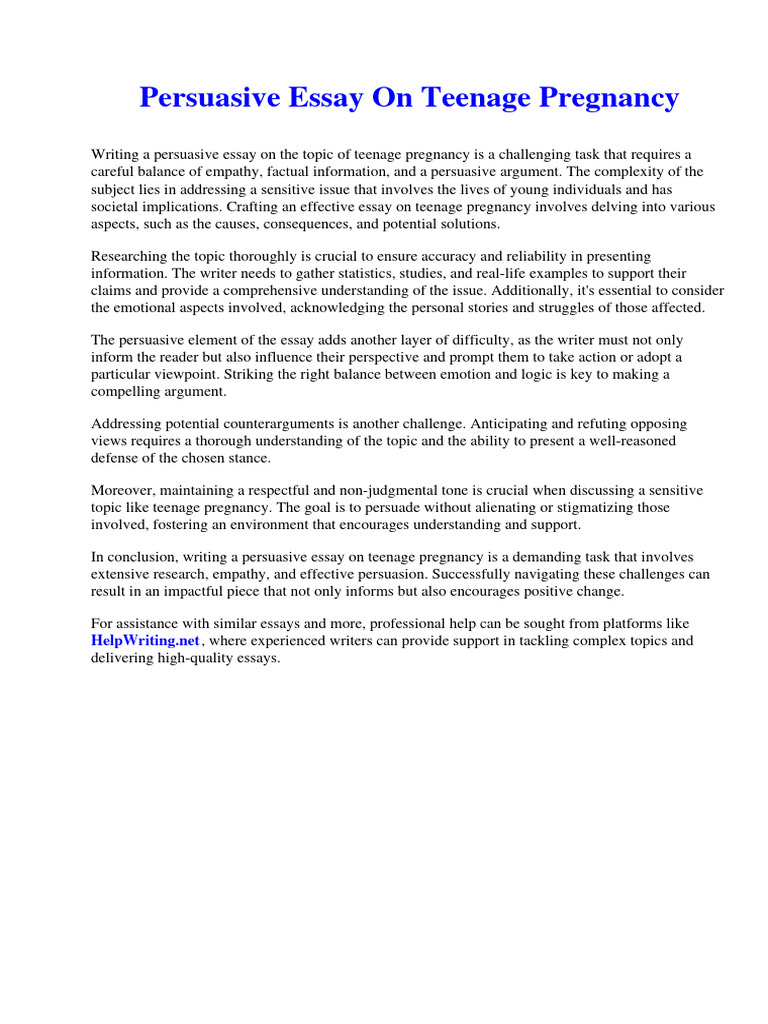 Persuasive Essay on Teenage Pregnancy | PDF | Astronomy | Sharing Economy