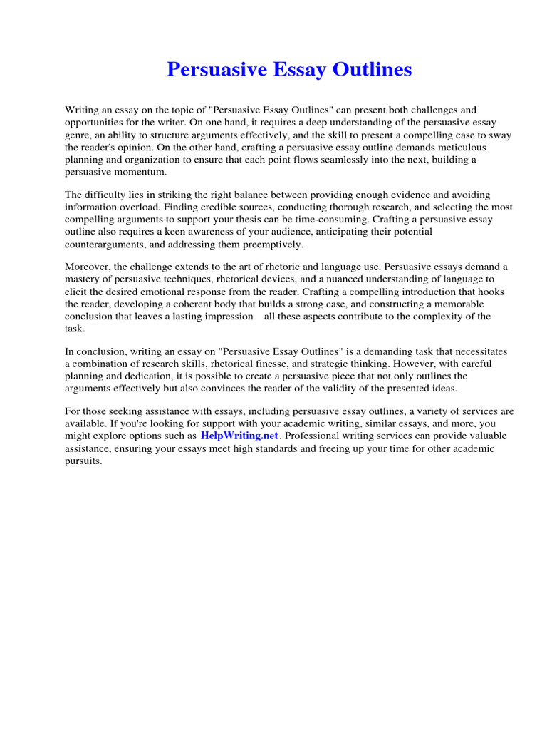 Persuasive Essay Outlines | Download Free PDF | Essays | Value Chain