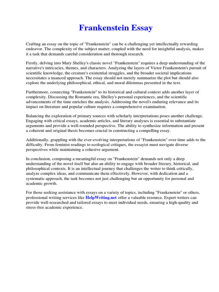 Frankenstein Essay | PDF | Essays | Novels