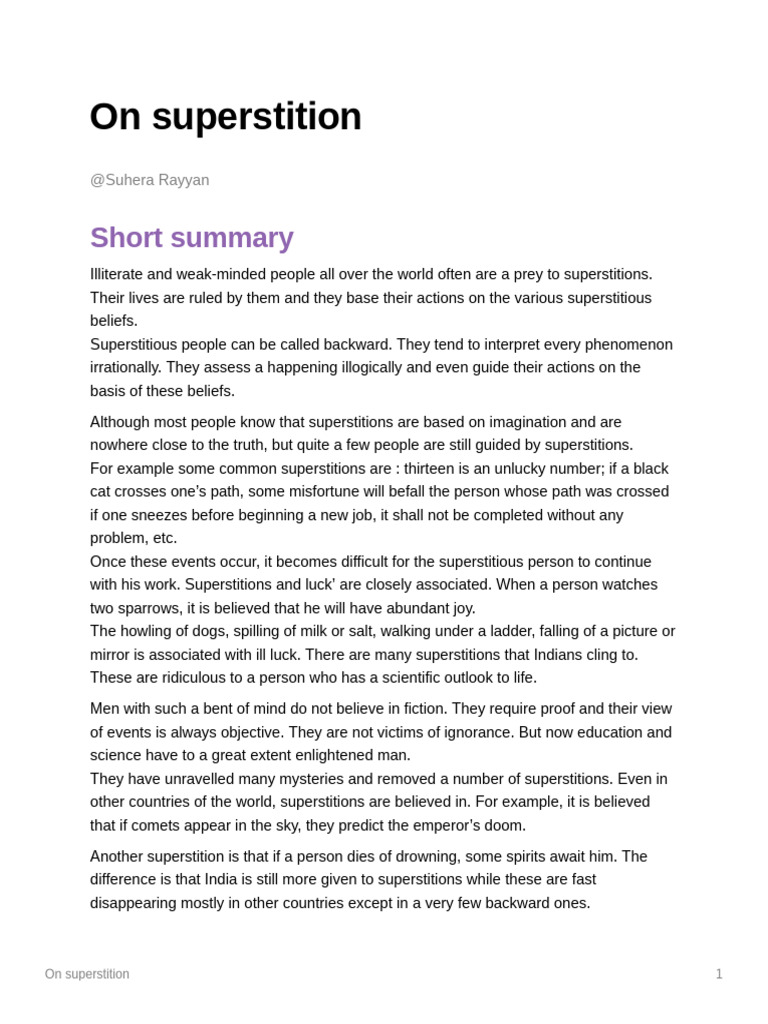 On Superstition | Download Free PDF | Superstitions | Luck