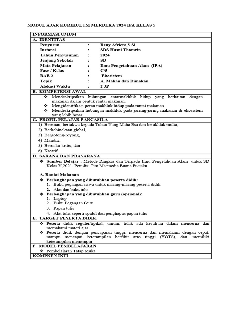 Modul Ajar Kurikulum Merdeka Kelas 5 | PDF