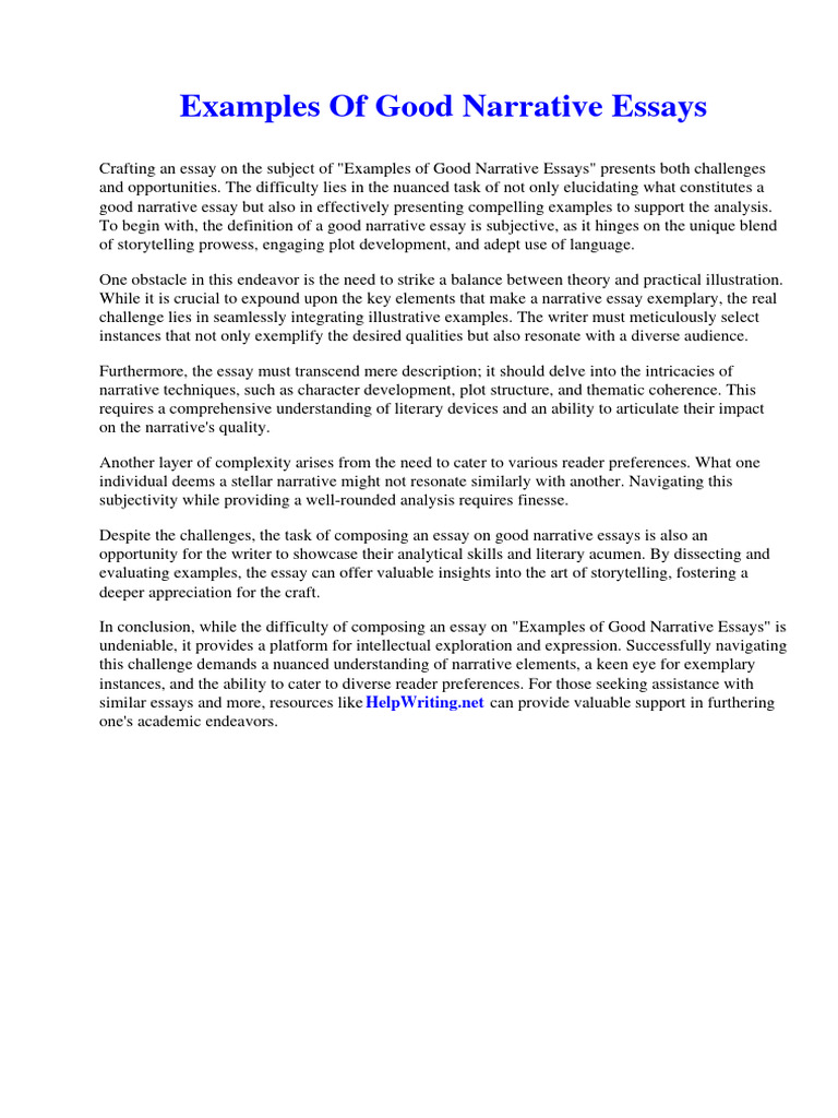 Examples of Good Narrative Essays | PDF | Narrative | Essays