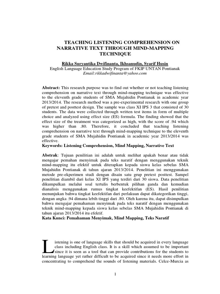 Teaching Listening Comprehension On Narrative Text Through Mind-Mapping Technique | PDF ...