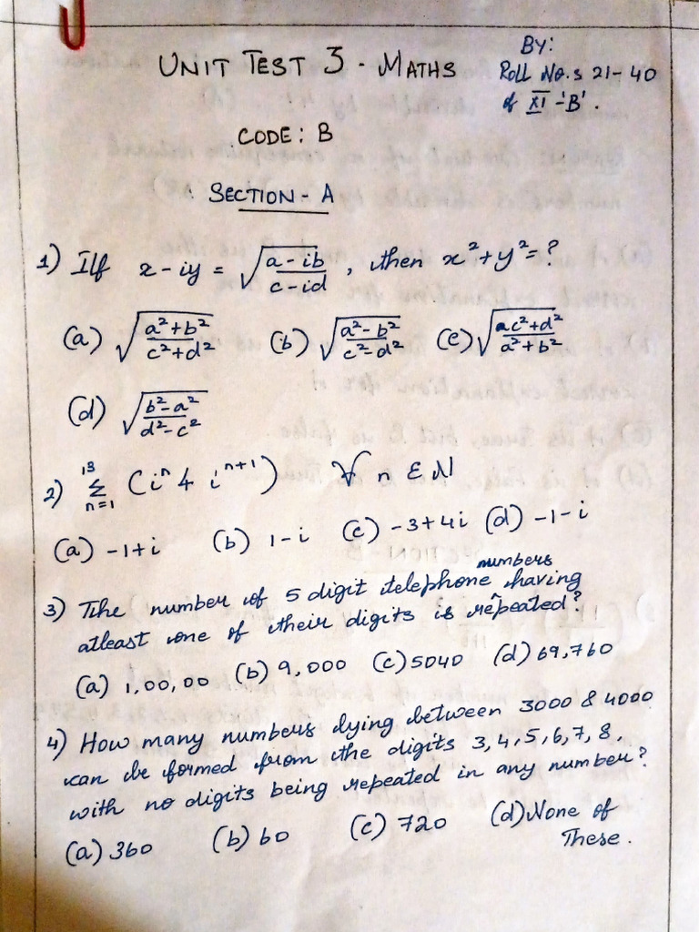 UT 3 Maths QP CODE B | PDF