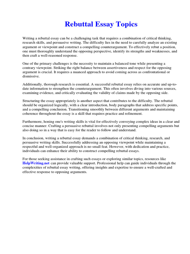 Rebuttal Essay Topics | PDF | Essays | Argument