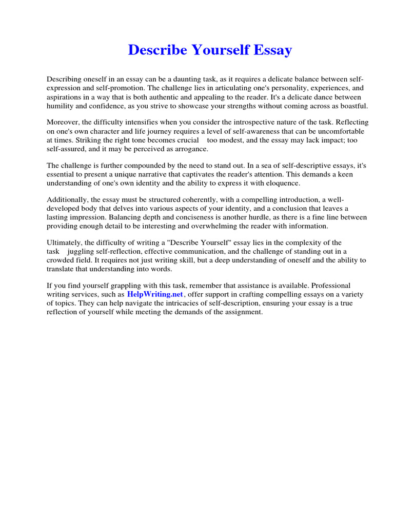 Describe Yourself Essay | PDF | The Great Gatsby