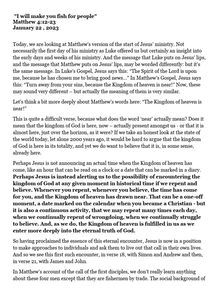 I Will Make You Fish For People | PDF | Jesus | Gospel Of Matthew