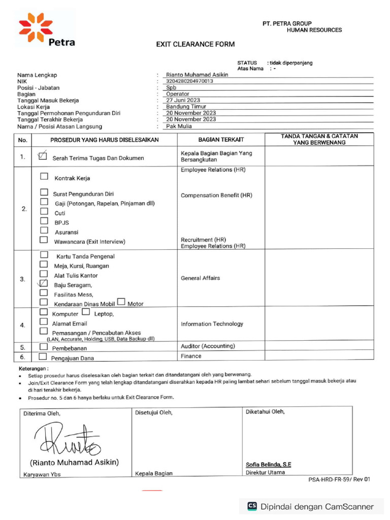 Master Surat Exit (Rianto Muhamad Asikin) 2023 | PDF