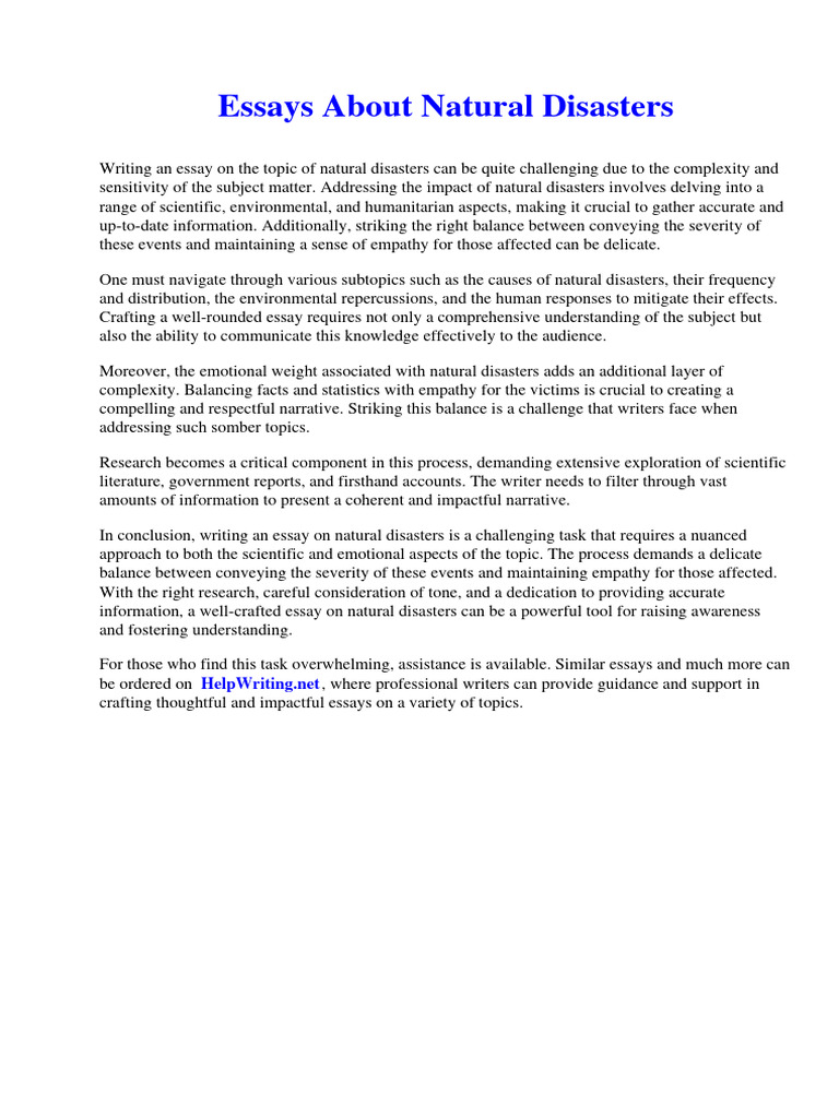Essays About Natural Disasters | PDF