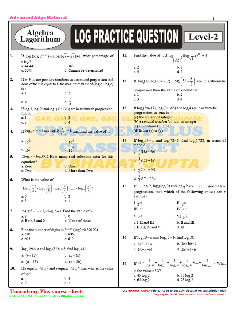 Logpracticesheetpart 2 | Download Free PDF | Logarithm | Elementary Mathematics