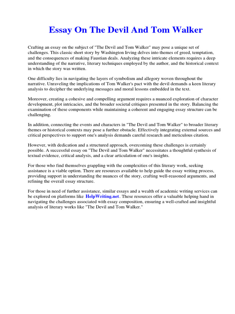 Essay On The Devil and Tom Walker | PDF | Cost Of Living | Idealism