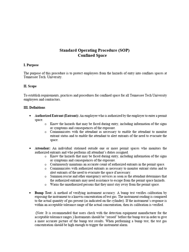Confined Space SOP | PDF | Safety | Occupational Safety And Health