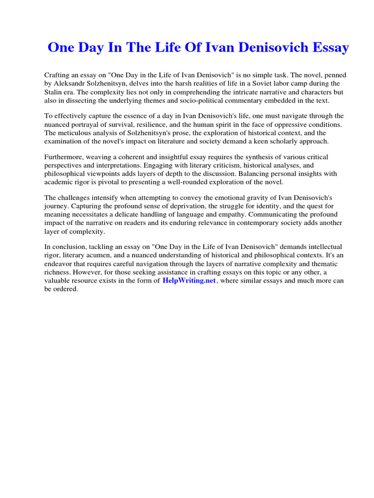 One Day in The Life of Ivan Denisovich Essay | Download Free PDF ...