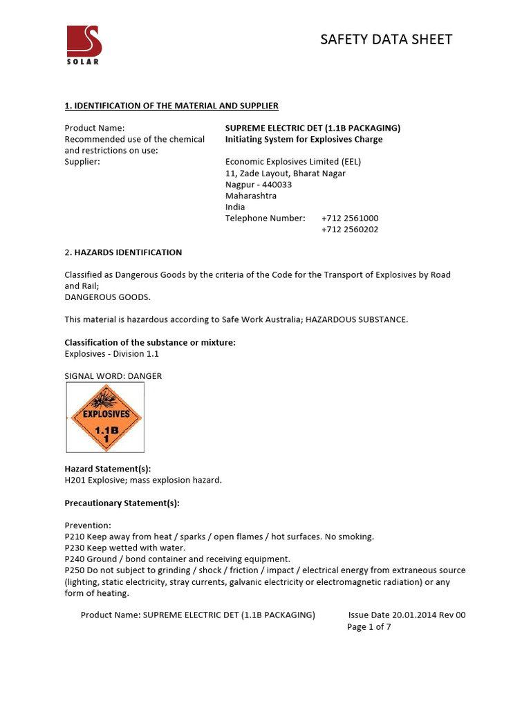 Electric Detonator MSDS | PDF