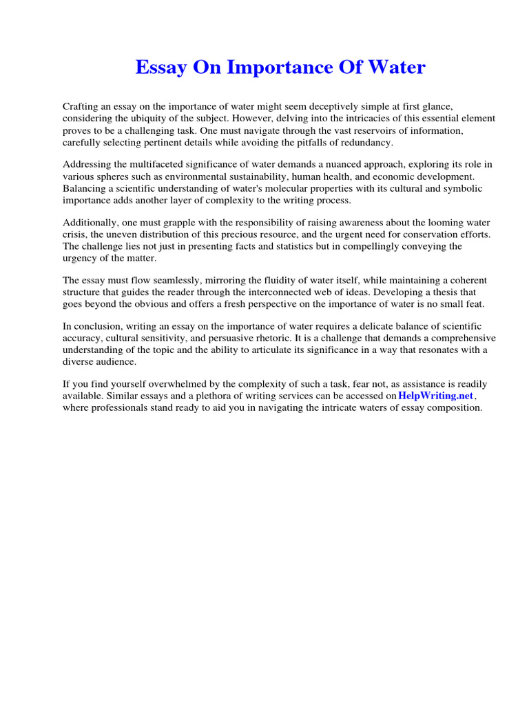 Essay On Importance of Water | PDF
